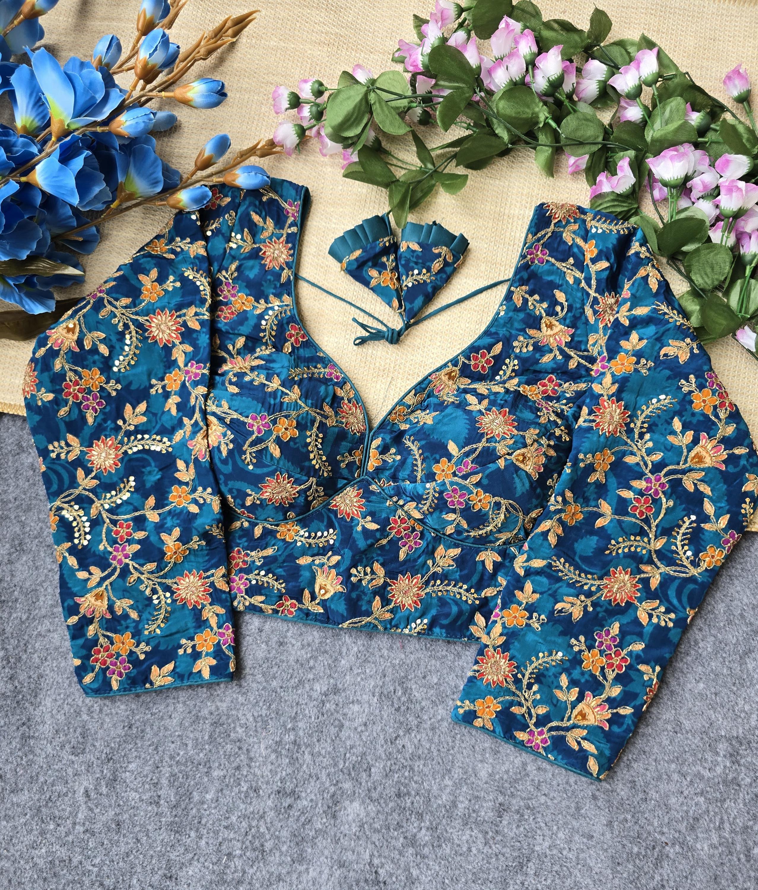 Viscose Crepe Halter Top: Embroidered Party Blouse, Back Hook Closure ...