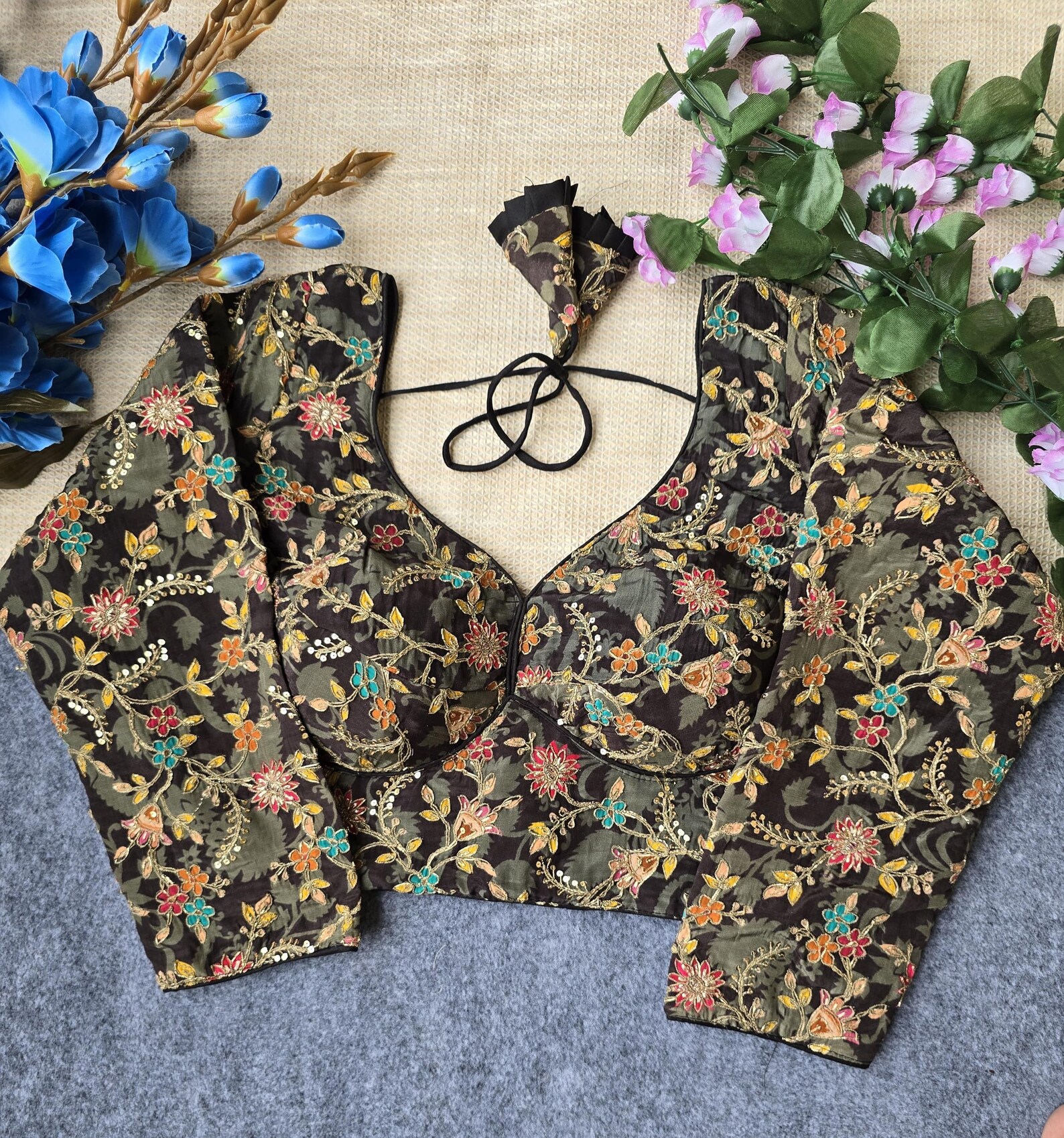 Viscose Crepe Halter Top: Embroidered Party Blouse, Back Hook Closure ...