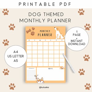 Monthly Planner Dog Themed Printable Monthly Planner Dog - Etsy