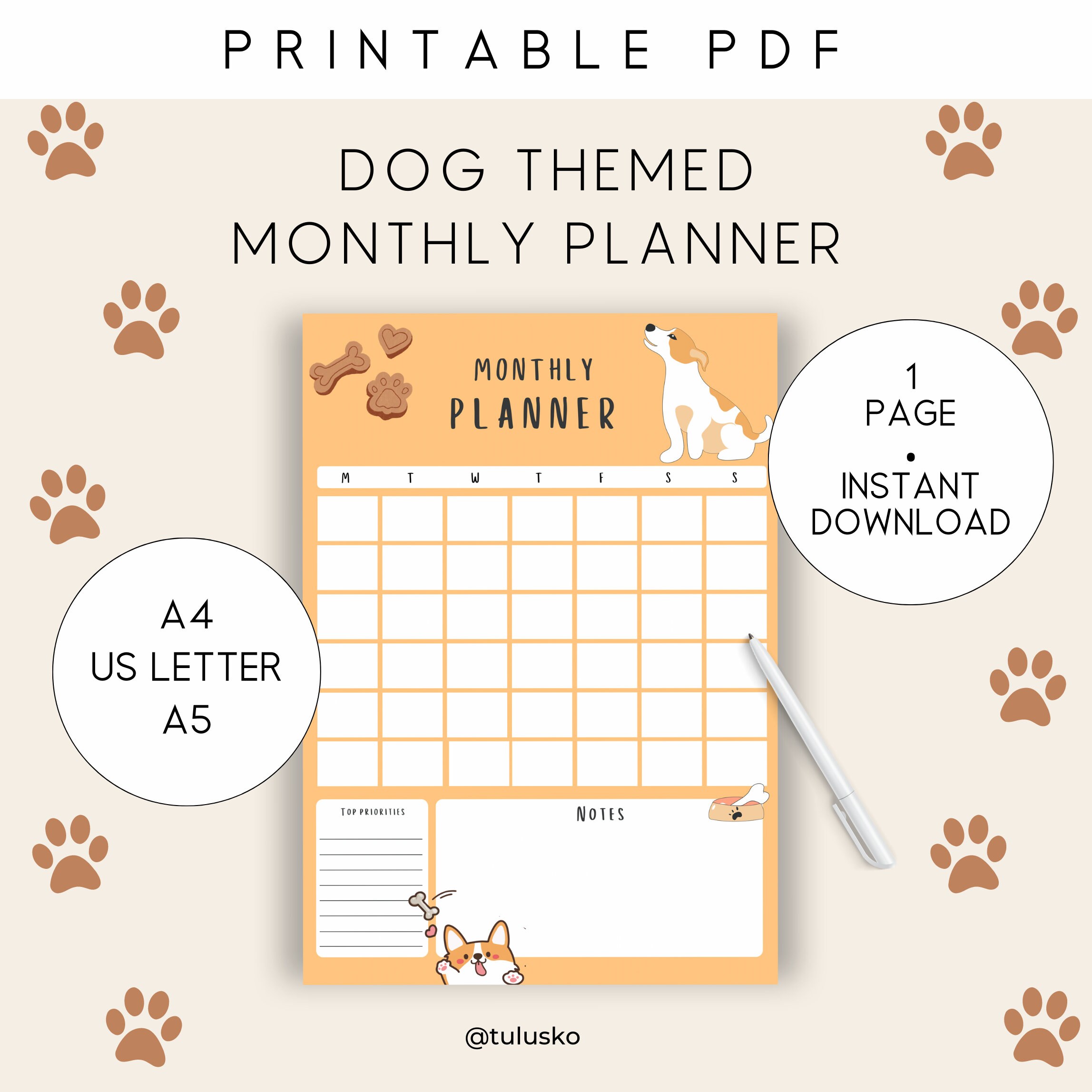 Monthly Planner Dog Themed Printable Monthly Planner Dog - Etsy