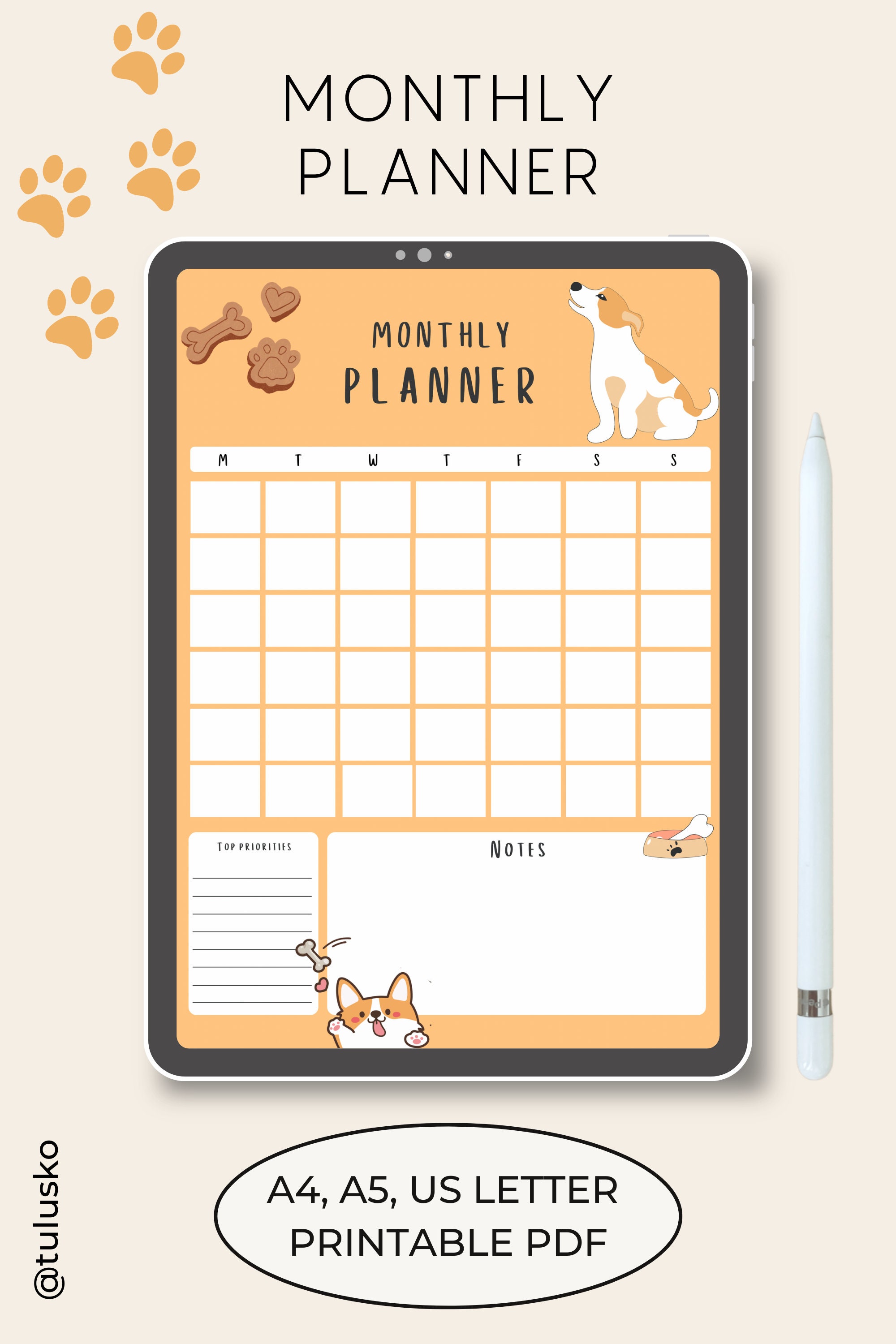 Monthly Planner Dog Themed Printable Monthly Planner Dog - Etsy