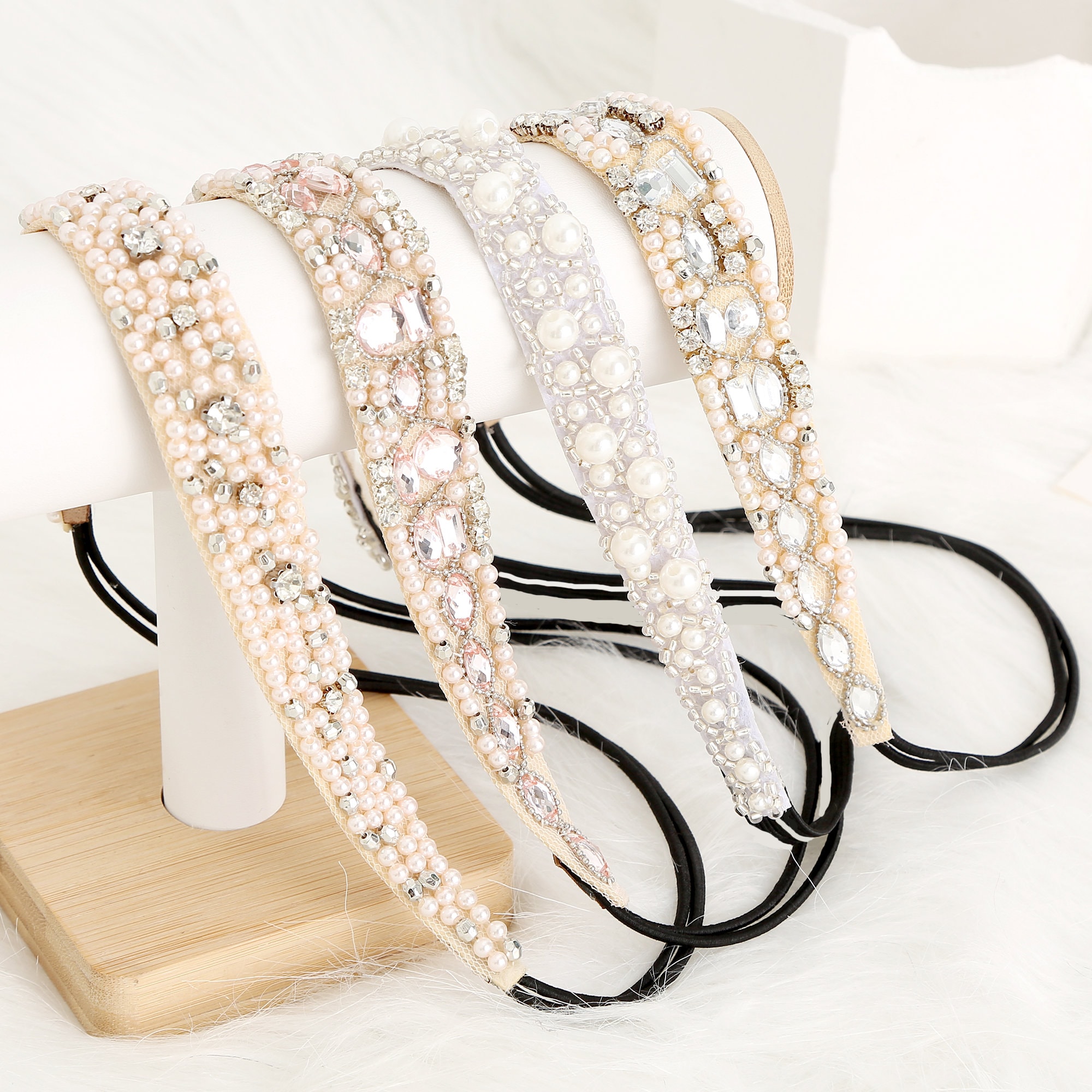 Pearl Hair Band Beaded Women's Hair Band Rhinestone Hair Band elastic ...
