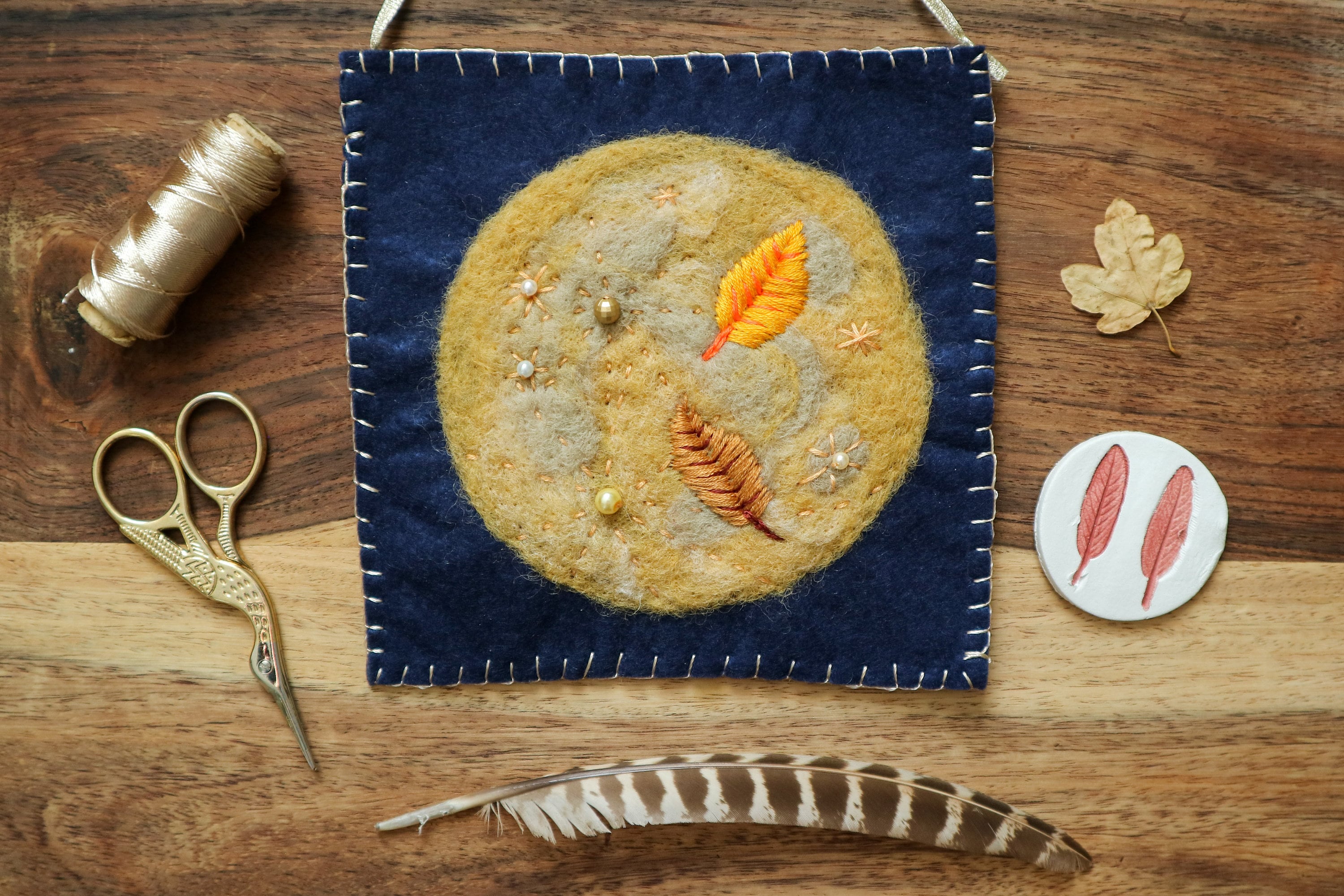 Harvest Moon Full Moon Flag Needlefelting Embroidery Video Tutorial ...