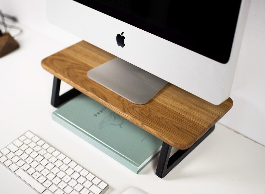 Wooden Desk Shelf Natural Wood Monitor Stand Solid Small Riser for Imac ...