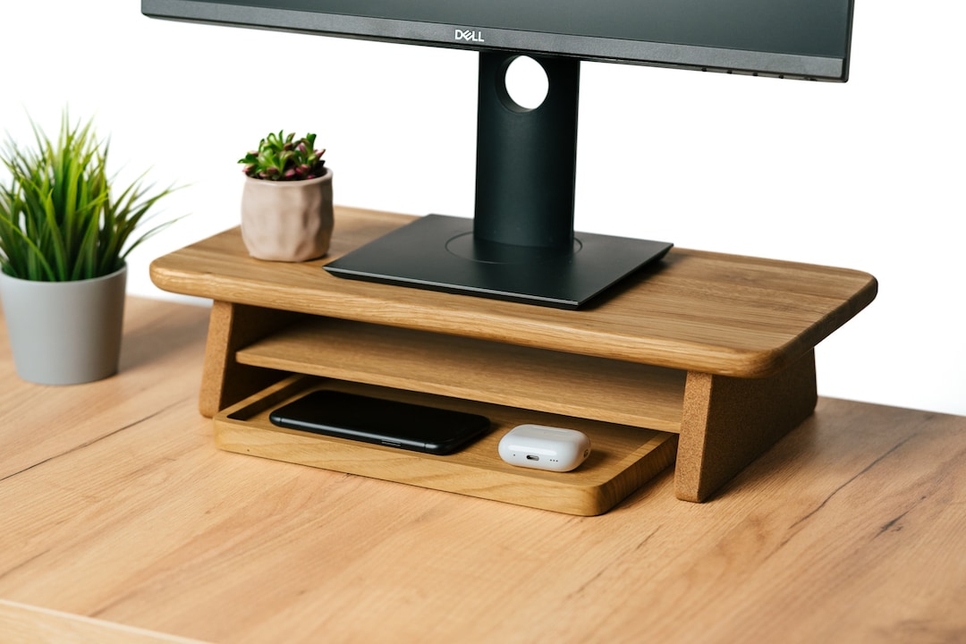 Solid Wood Monitor Stand / Wood Desk Shelf Organizer/ Computer Desk ...