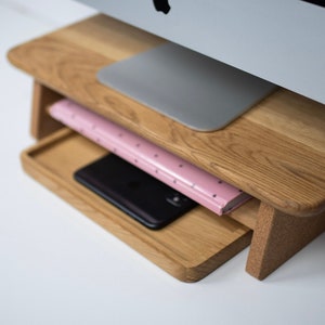 Solid Wood Monitor Stand / Wood Desk Shelf Organizer/ Computer Desk ...