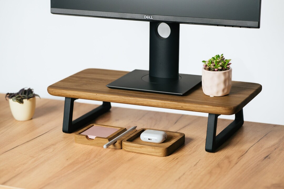 Wood Monitor Stand Natural Wood Desk Shelf Small Monitor Riser Wood ...