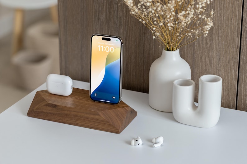Wooden Dual Charging Station, Double iPhone Docking Station, Wood Phone ...