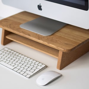 Solid Wood Monitor Stand / Wood Desk Shelf Organizer/ Computer Desk ...