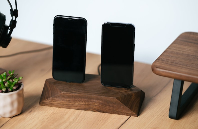 Wooden Dual Charging Station, Double iPhone Docking Station, Wood Phone ...