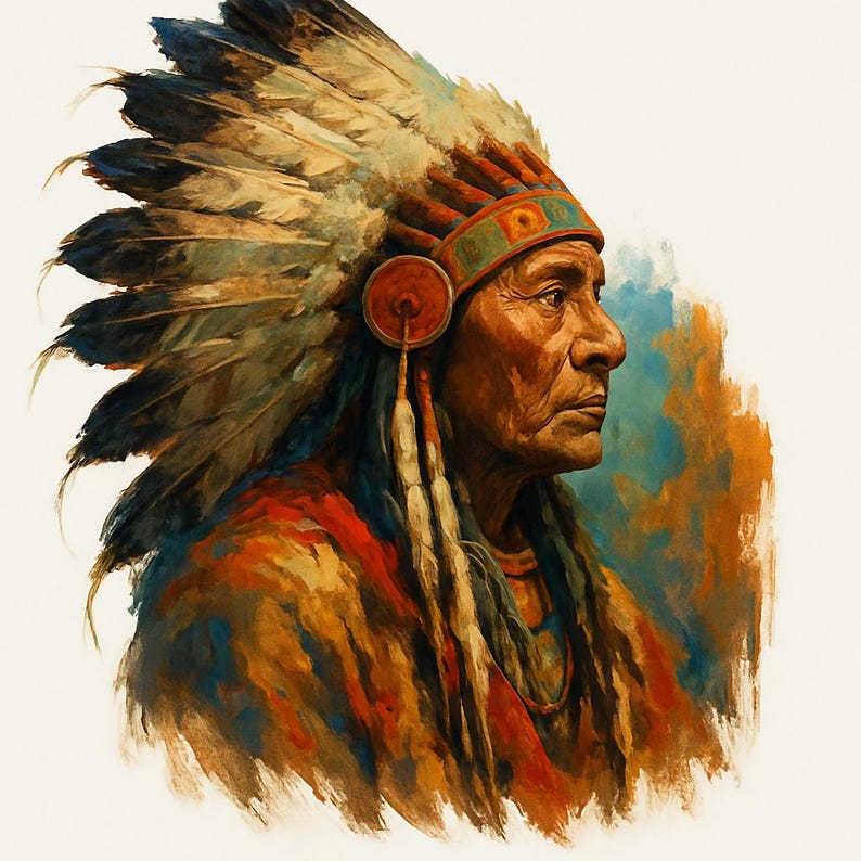 Native American Chief Portrait - Digital Art Print - Etsy