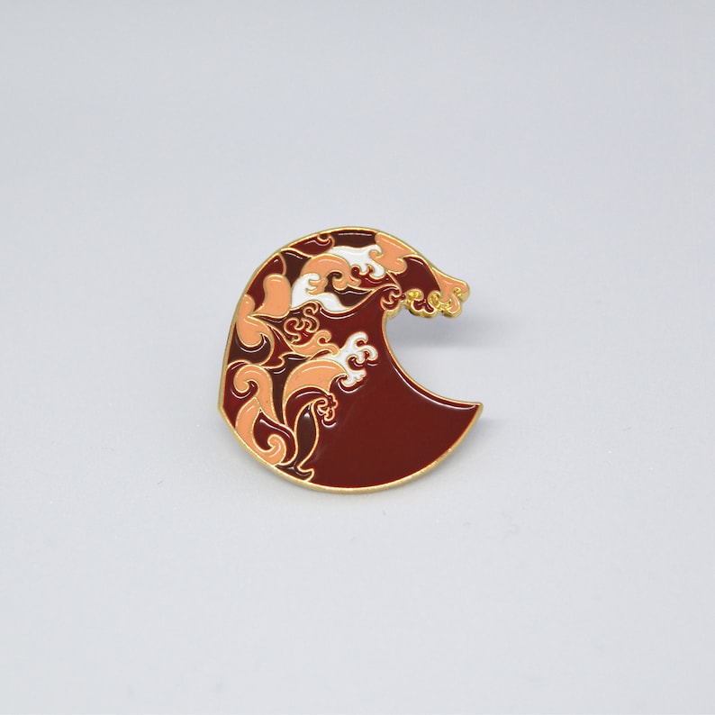 Kanagawa Wave Enamel Pin Badge - Red - Etsy