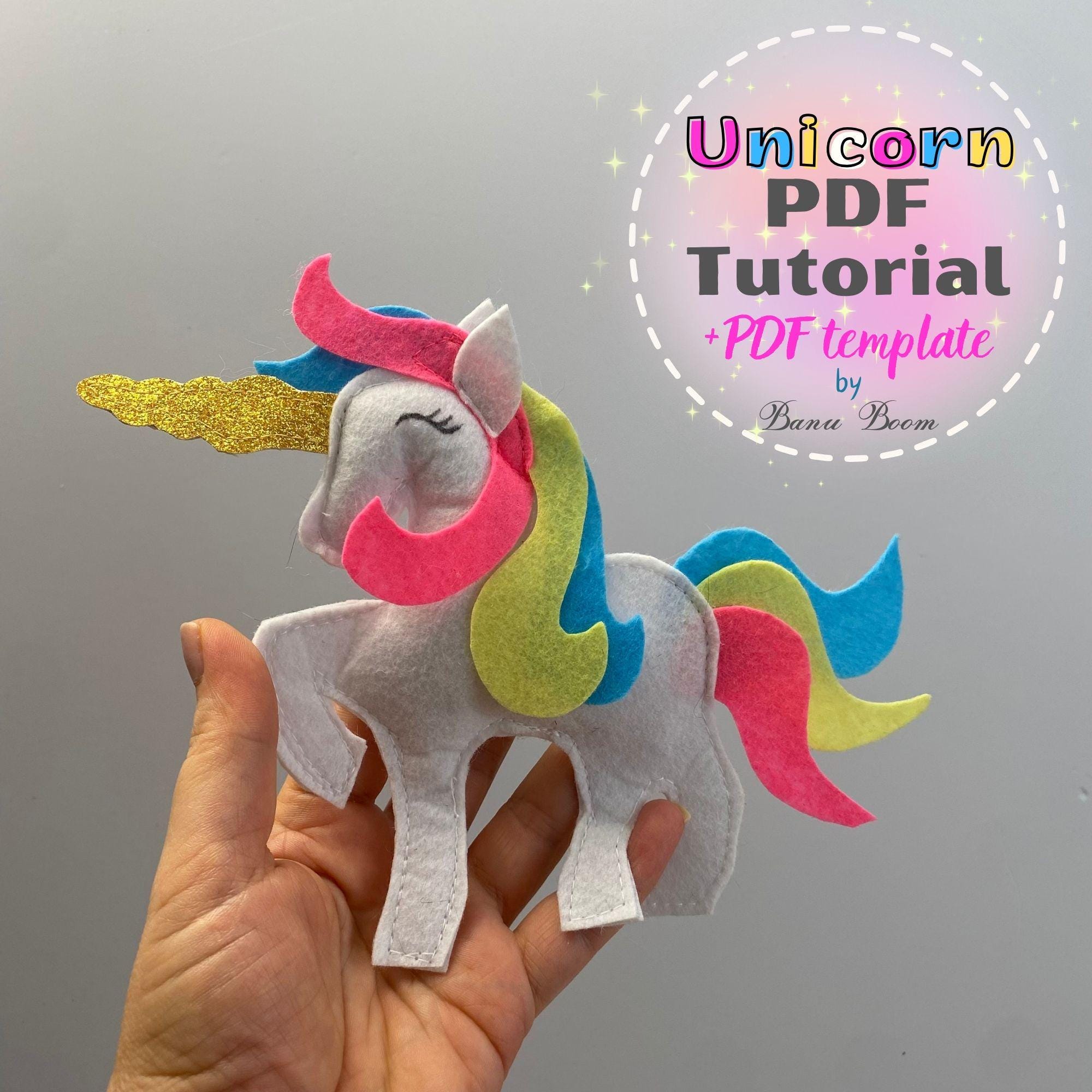 Candy Color Felt Unicorn, PDF Pattern Download, Sewing Tutorial, Unicorn Sewing Plush Pattern ...