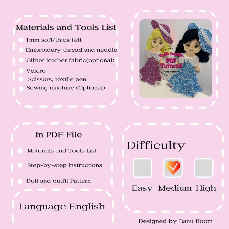 Cute Felt Doll and Pinky Tea Party Outfit Pattern, PDF Pattern Download ...