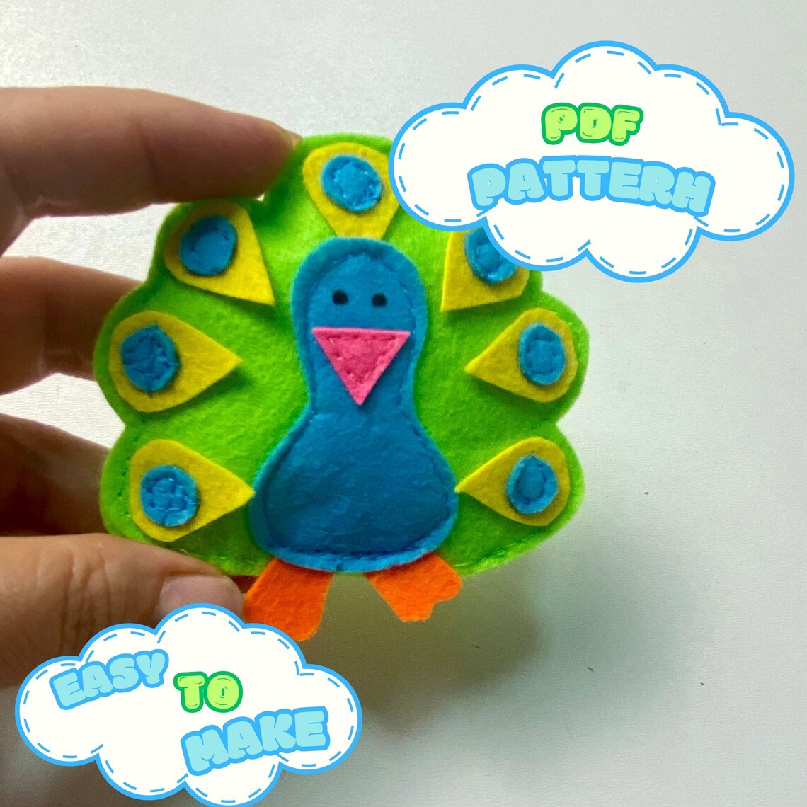 Felt Peacock Sewing Pattern: Candy Color Plush Ornament (digital PDF ...