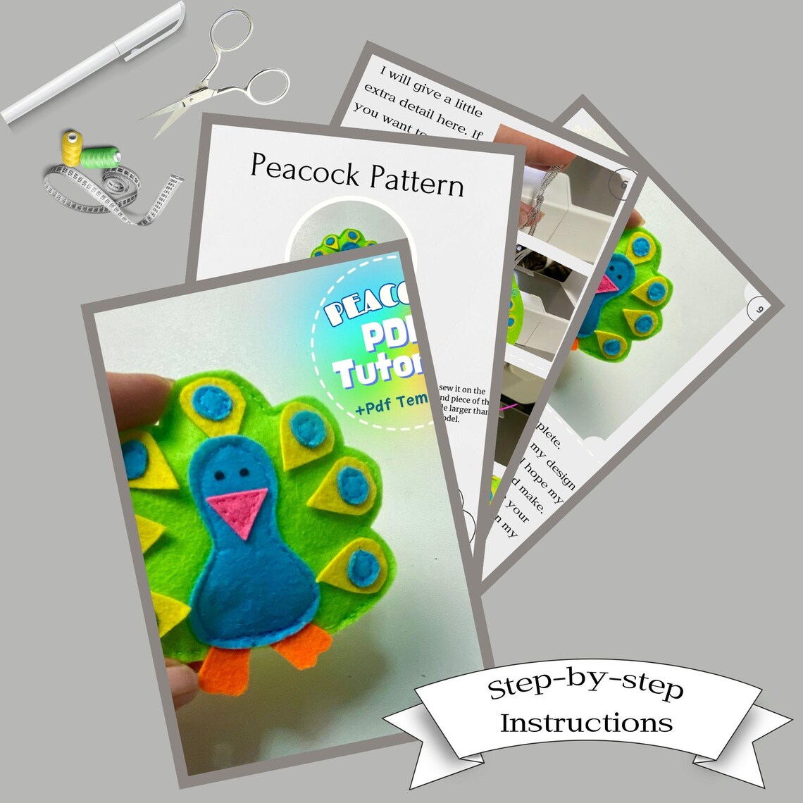 Felt Peacock Sewing Pattern: Candy Color Plush Ornament (digital PDF ...