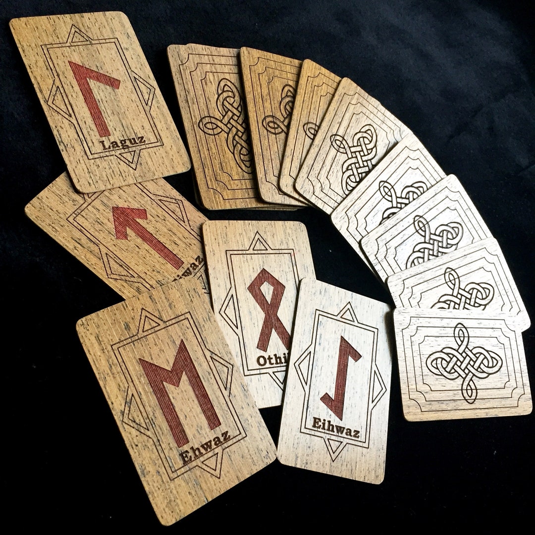Celtic Knot Wooden Runes Cards in Wood Box, Viking Runes Deck, Futhark ...