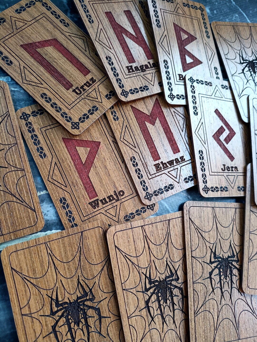 Wooden Rune Cards spider With Double-sided Engraving, Witch Runes ...
