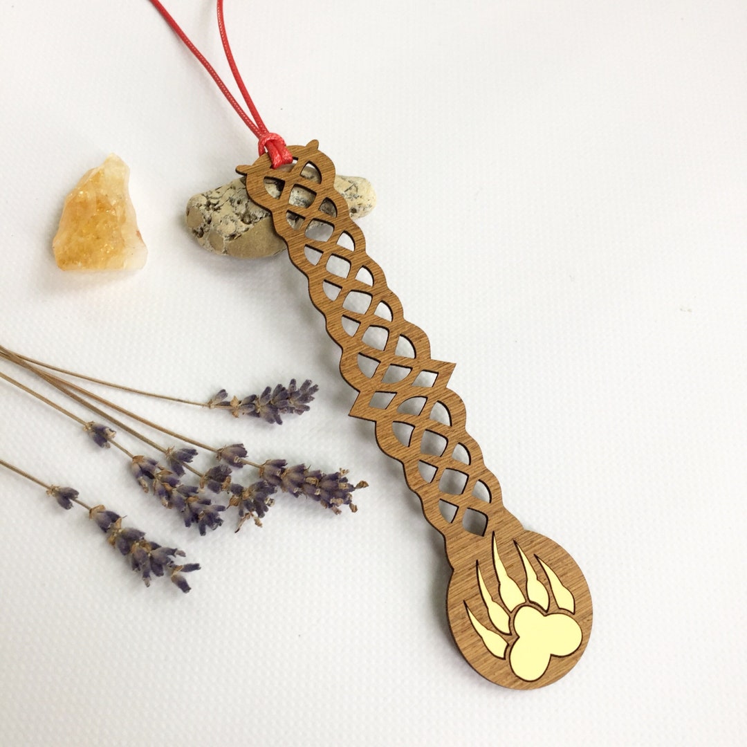 Slavic Veles Bookmark, Bear Paw Wooden Book Mark With Tassel, Slavic ...