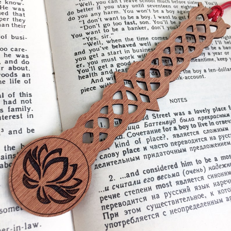 Lotus Flower Bookmark, Wood Bookmark, Engraved Wooden Bookmark, Yoga ...