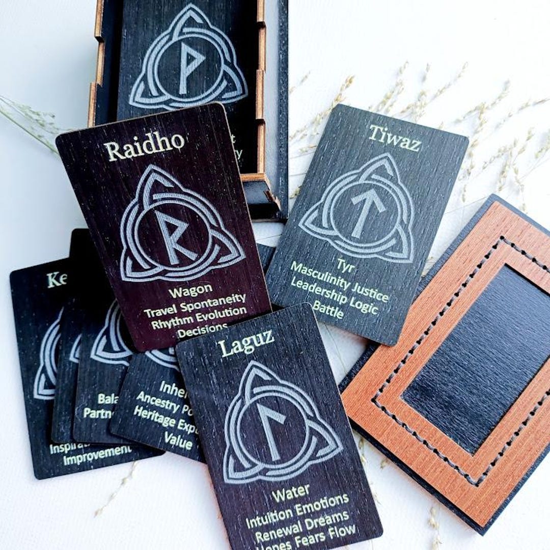 Elder Futhark Wooden Rune Deck, Basic Meaning– 25 Engraved Black Rune ...