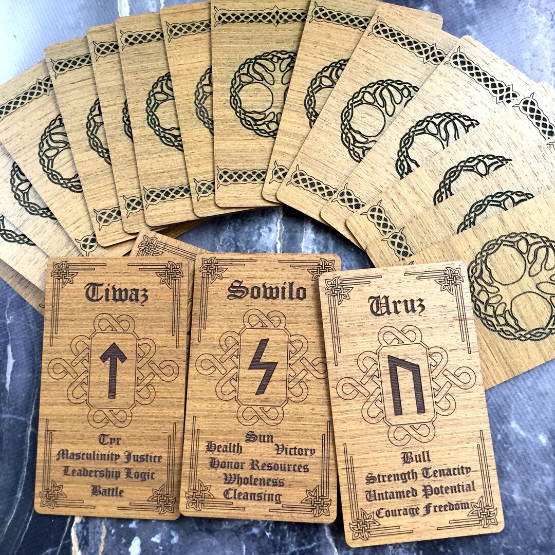 Yggdrasil Tree Wooden Runes Cards With Basic Meaning, Elder Futhark ...
