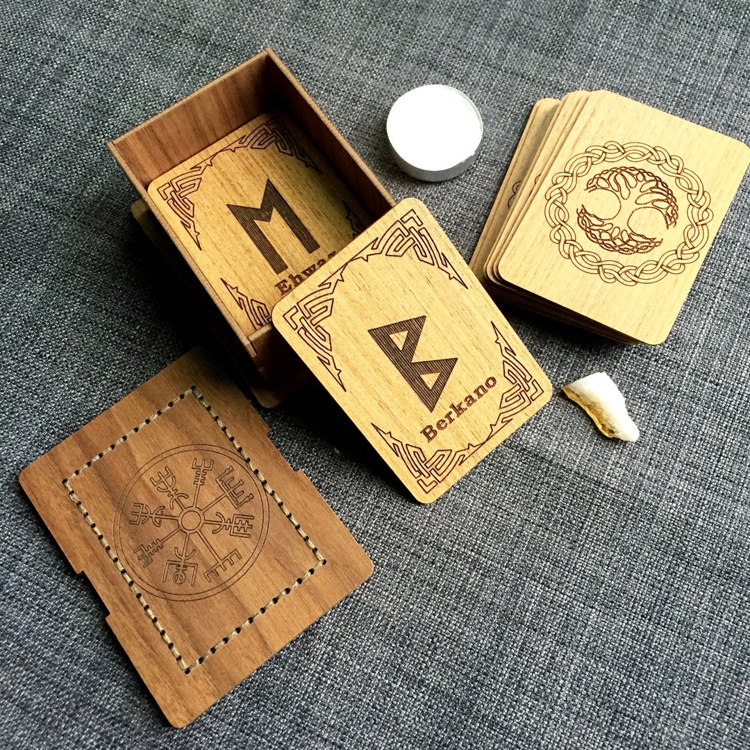 Wooden Runes Cards Tree of Life Vegvisir Box Engraved With - Etsy