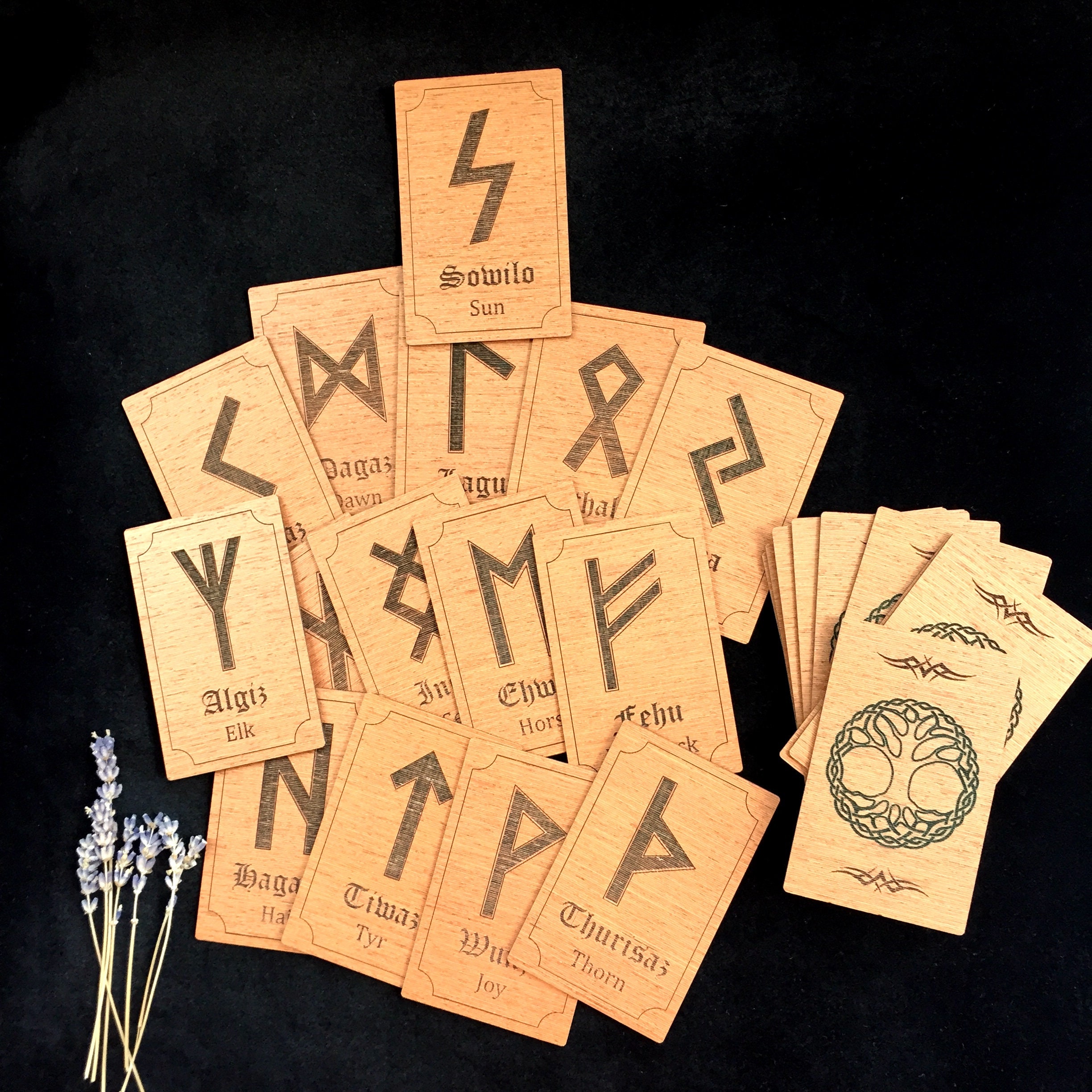 Wooden Rune Cards, 25 Celtic Wood Runes Tree of Life Yggdrasil, Fortune ...