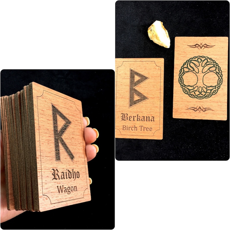 Wooden Rune Cards, 25 Celtic Wood Runes Tree of Life Yggdrasil, Fortune ...