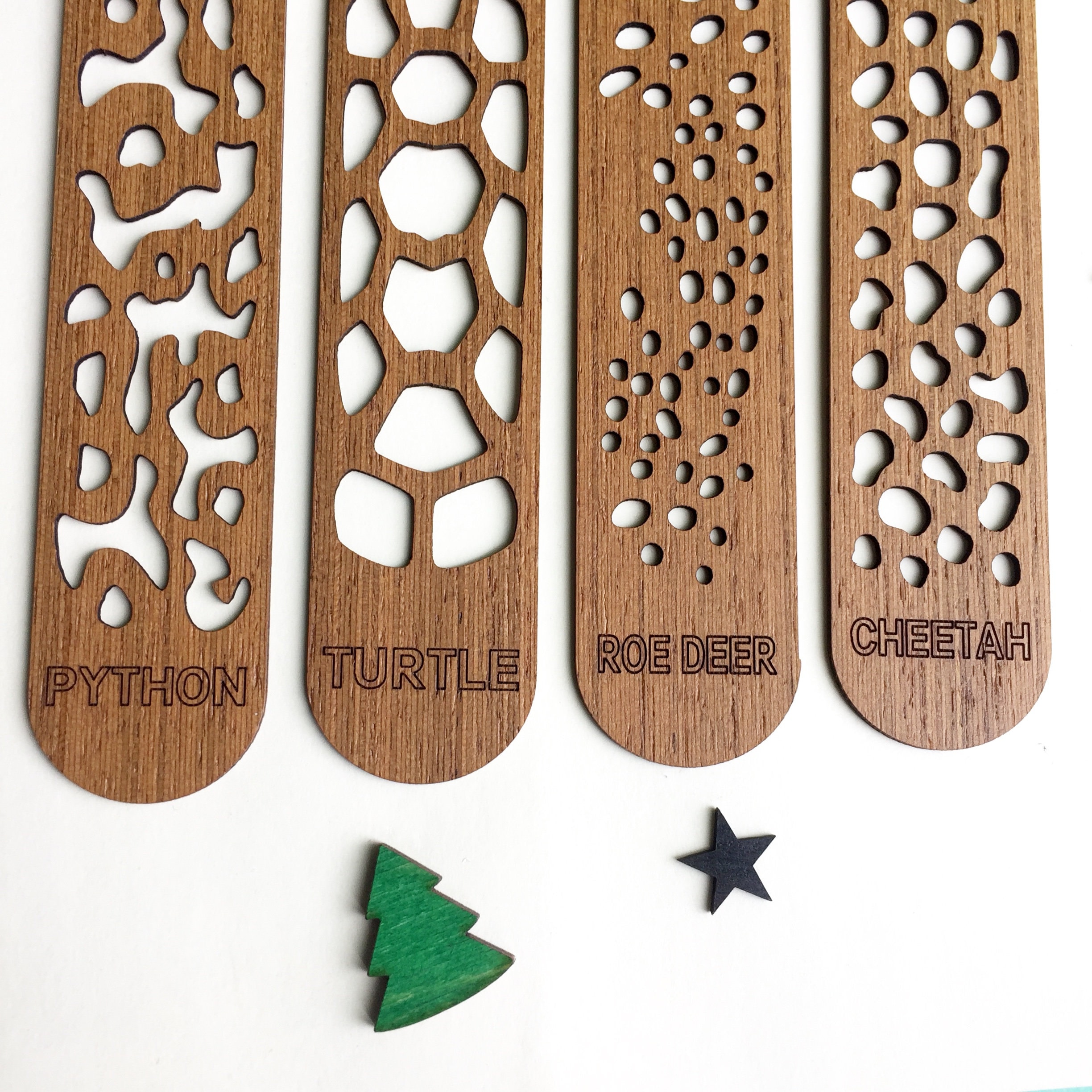 Set Wooden Bookmarks Laser Cut With Animal Prints Book Lover - Etsy
