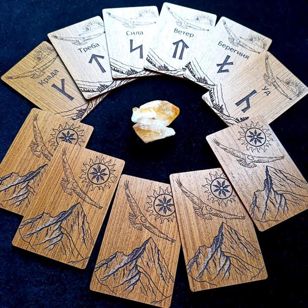 Slavic Runes Wooden Cards: "eagle and Sun" in Engraved Box - Etsy
