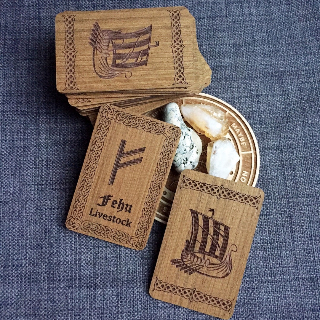 Wooden Viking Runes Cards drakkar, Set Runes Elder Futhark, Fortune ...