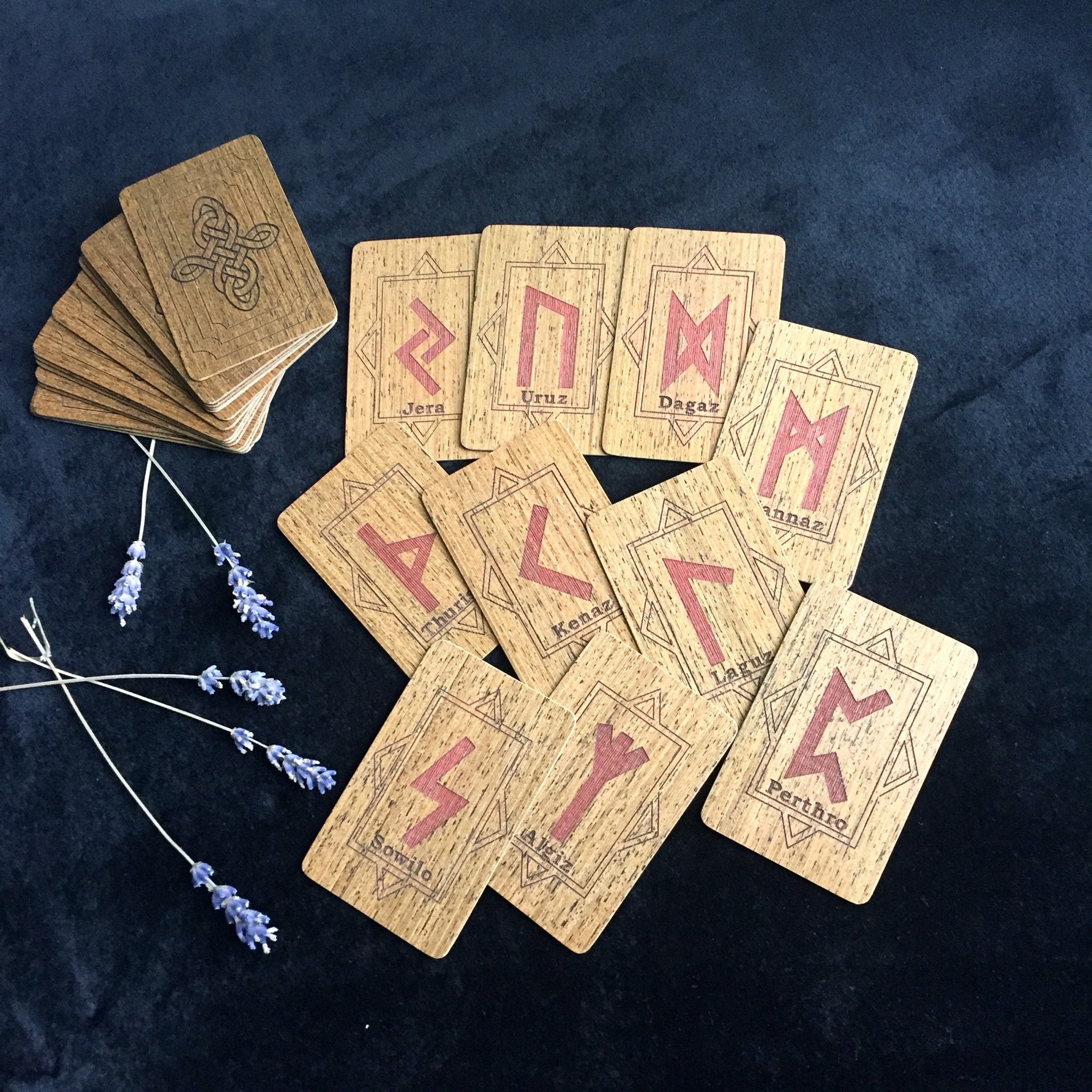 Celtic Knot Wooden Runes Cards in Wood Box Viking Runes Deck - Etsy