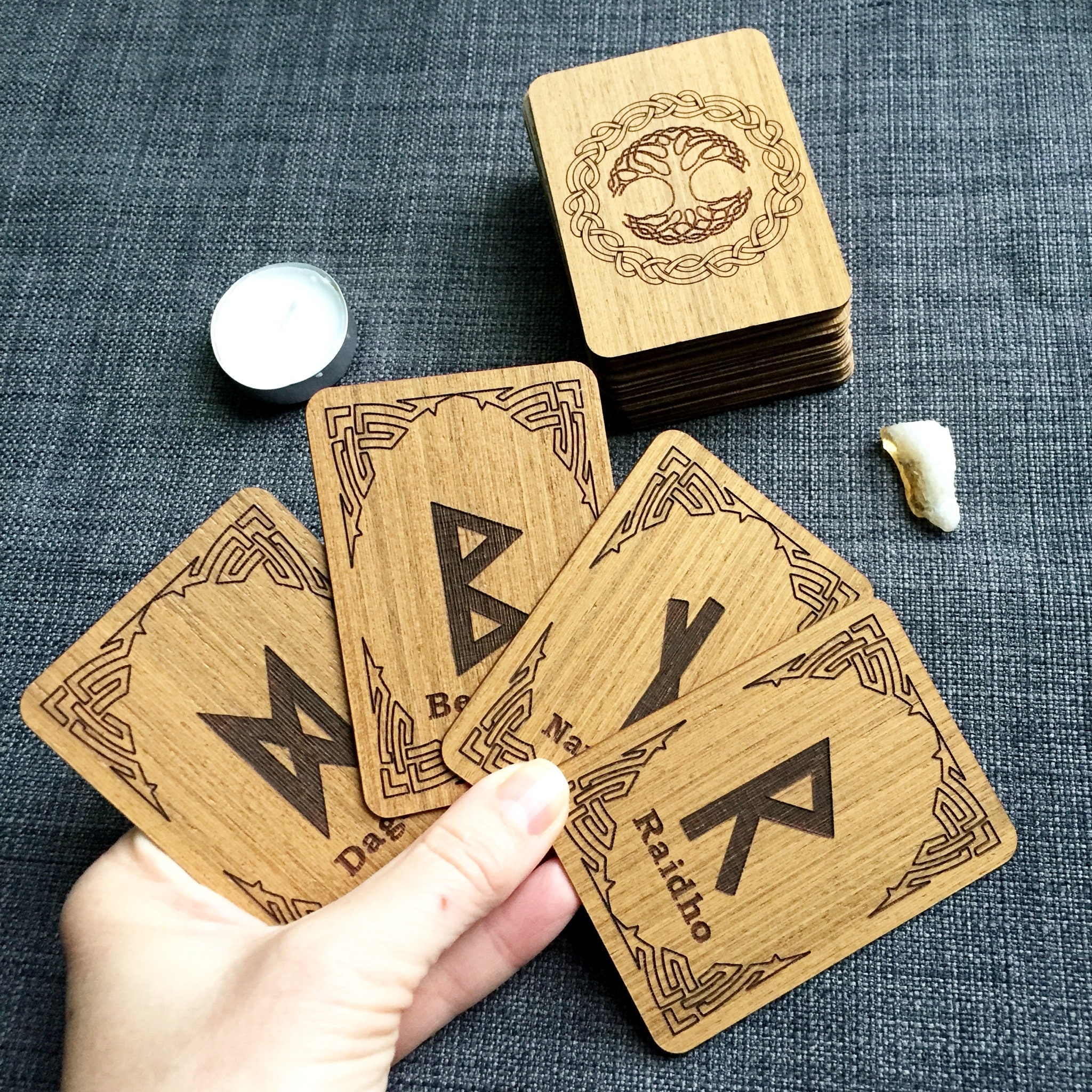 Wooden Runes Cards Tree of Life Vegvisir Box Engraved With - Etsy