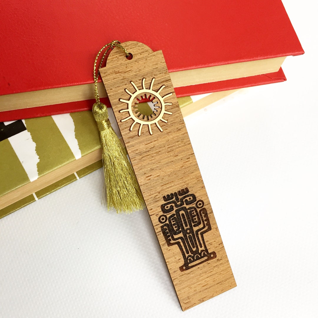 Mayan and Aztec Cactus Wood Bookmark Engraved, Sun Bookmark, Mexico ...