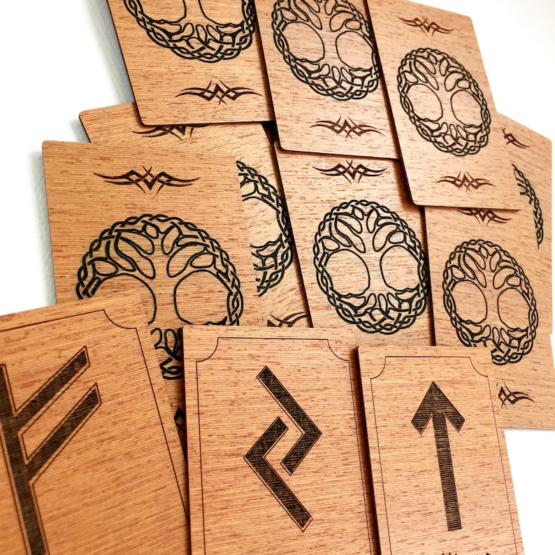 Wooden Rune Cards, 25 Celtic Wood Runes Tree of Life Yggdrasil, Fortune ...