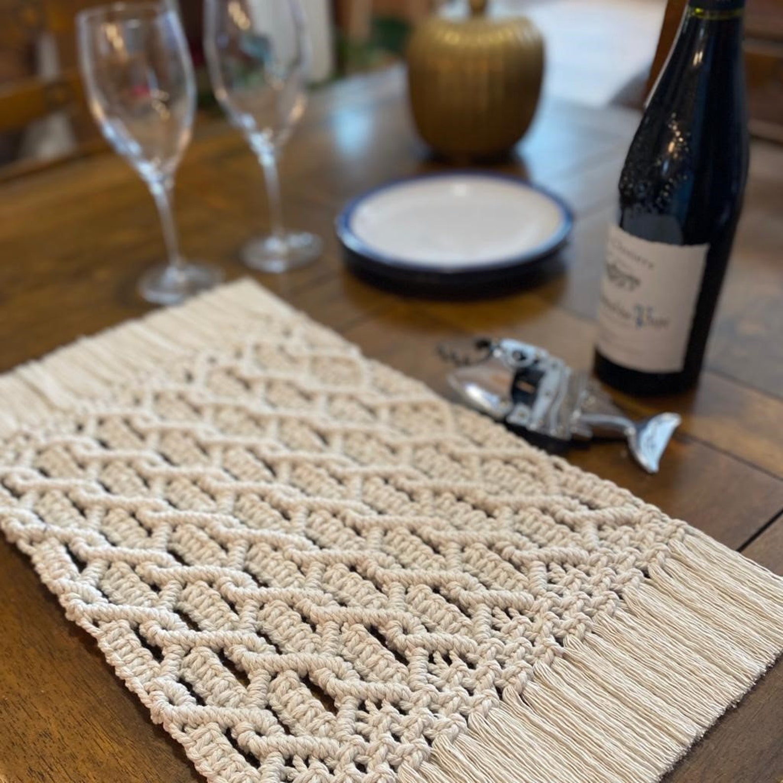 Macrame Table Runner Coffee Table Decor Boho Cottagecore | Etsy