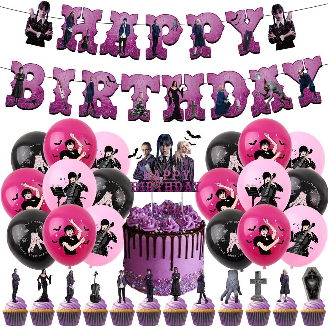 32pcs Wednesday Addams Birthday Supplies Set With Happy Birthday Banner ...