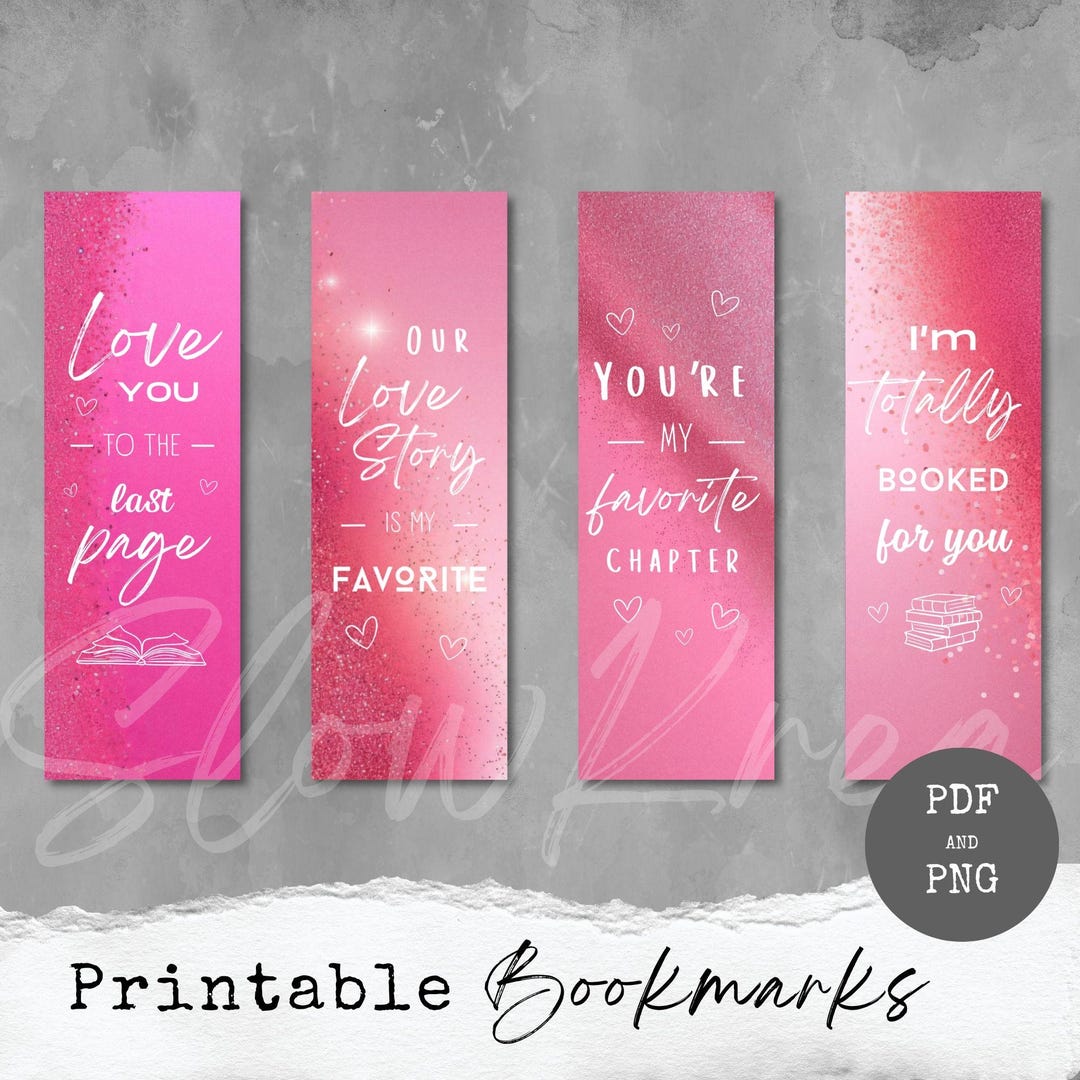 Valentines Day Printable Bookmark, Cute Pink & Glitter Bookmarks With ...