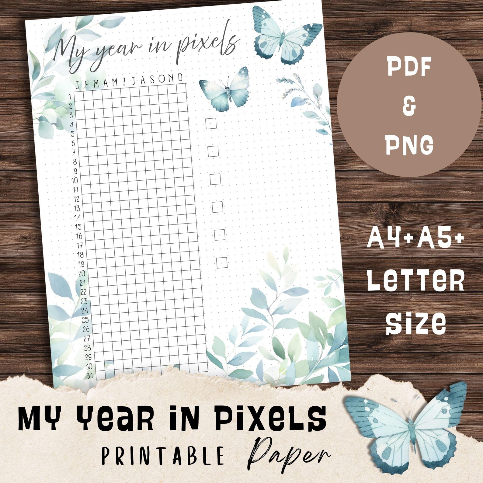 My Year in Pixels Printable Calendar, Tracking Planner, Monthly ...