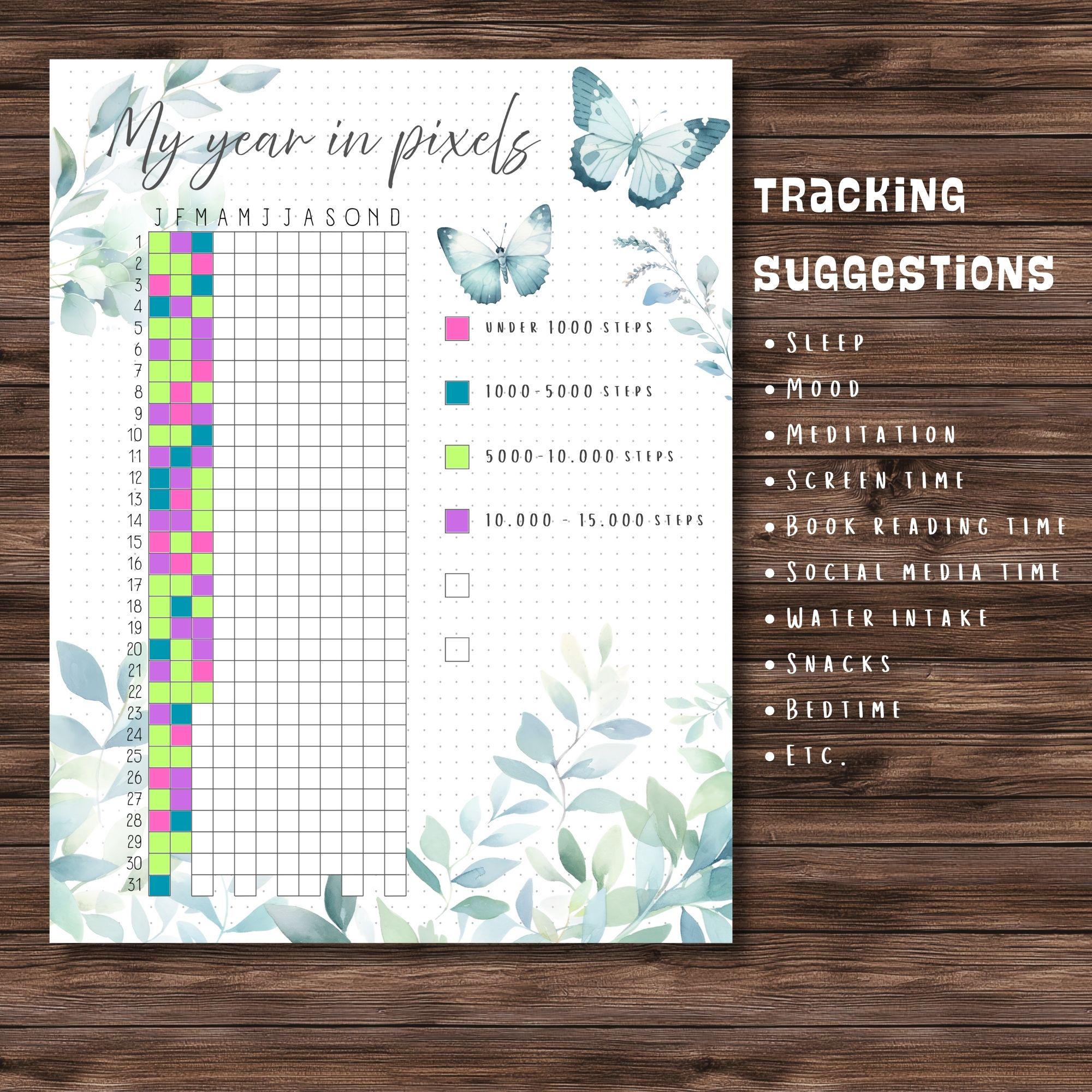 My Year in Pixels Printable Calendar, Tracking Planner, Monthly ...