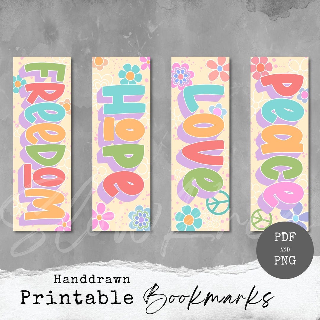 Flower Power Printable Bookmarks, Handdrawn Hippie Style, Colorful ...