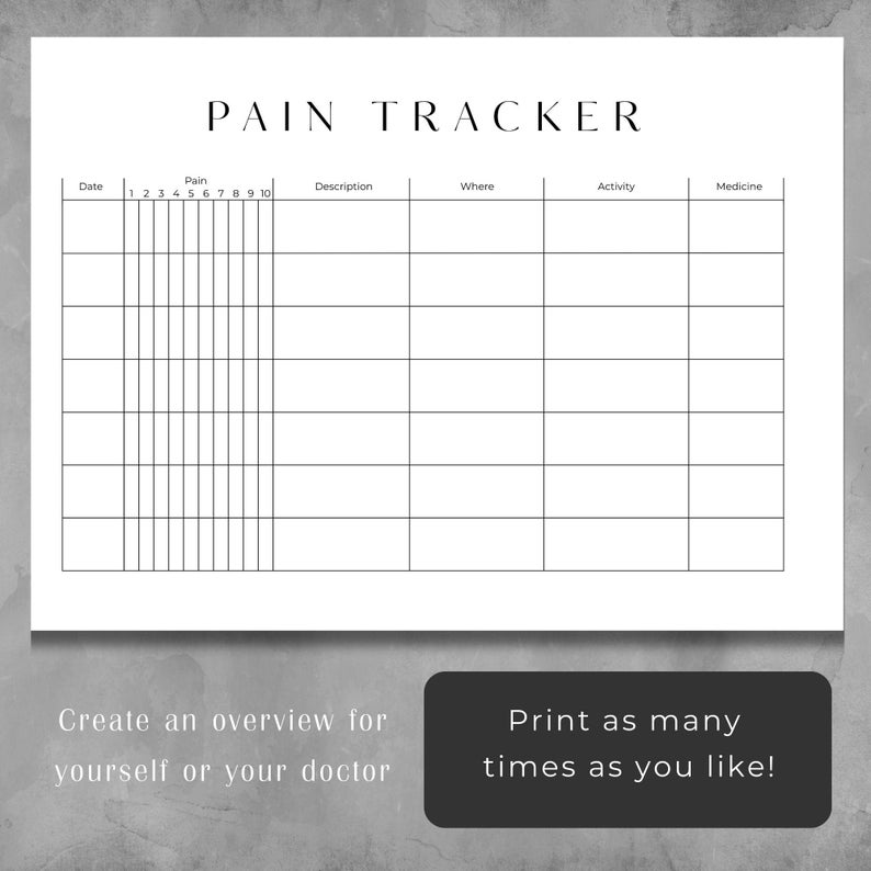 Daily Pain Tracker Printable Template, Tool for Monitoring Pain ...