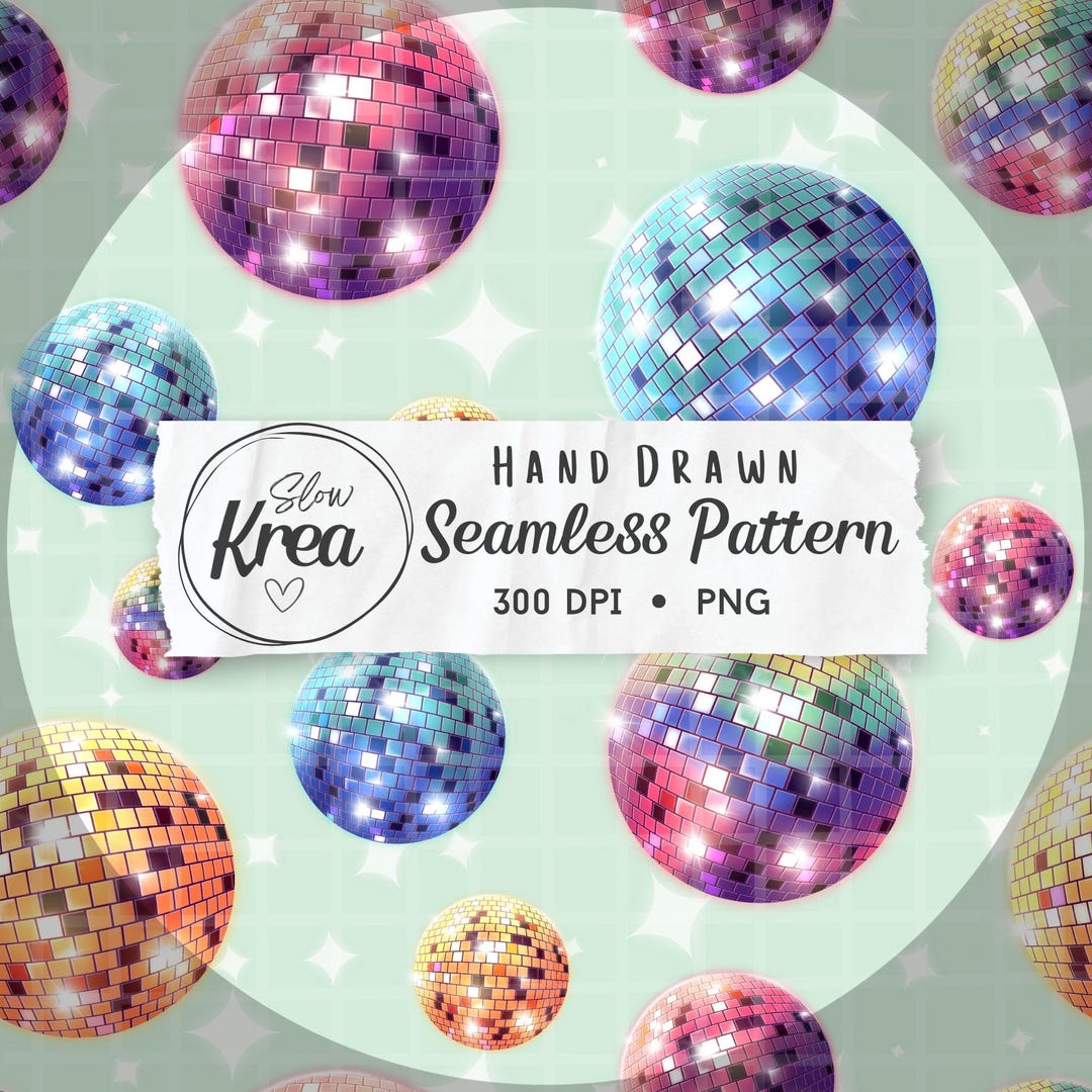 Disco Ball Seamless Pattern Design 300 DPI PNG Download Hand Drawn ...
