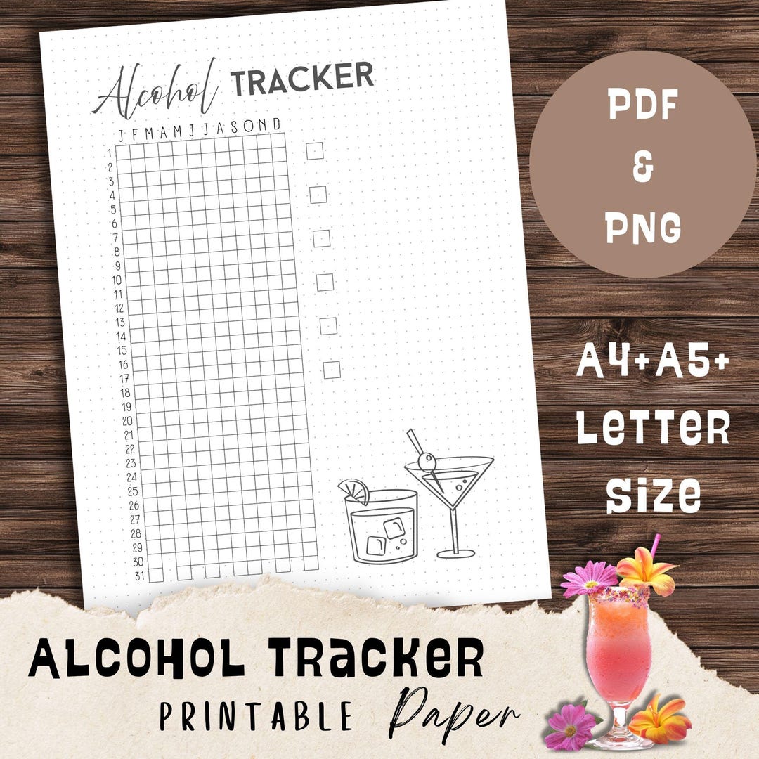 Alcohol Tracker Printable Calendar, Beverage Drinks Planner, Monthly ...
