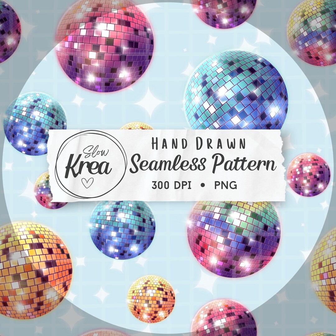 Disco Ball Seamless Pattern Design 300 DPI PNG Download Hand Drawn ...