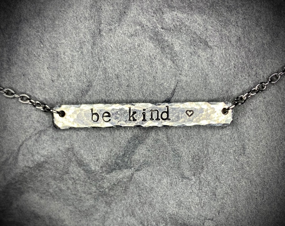 Be Kind Hammered Bar Necklace With Tiny Heart, Be Kind Necklace - Etsy