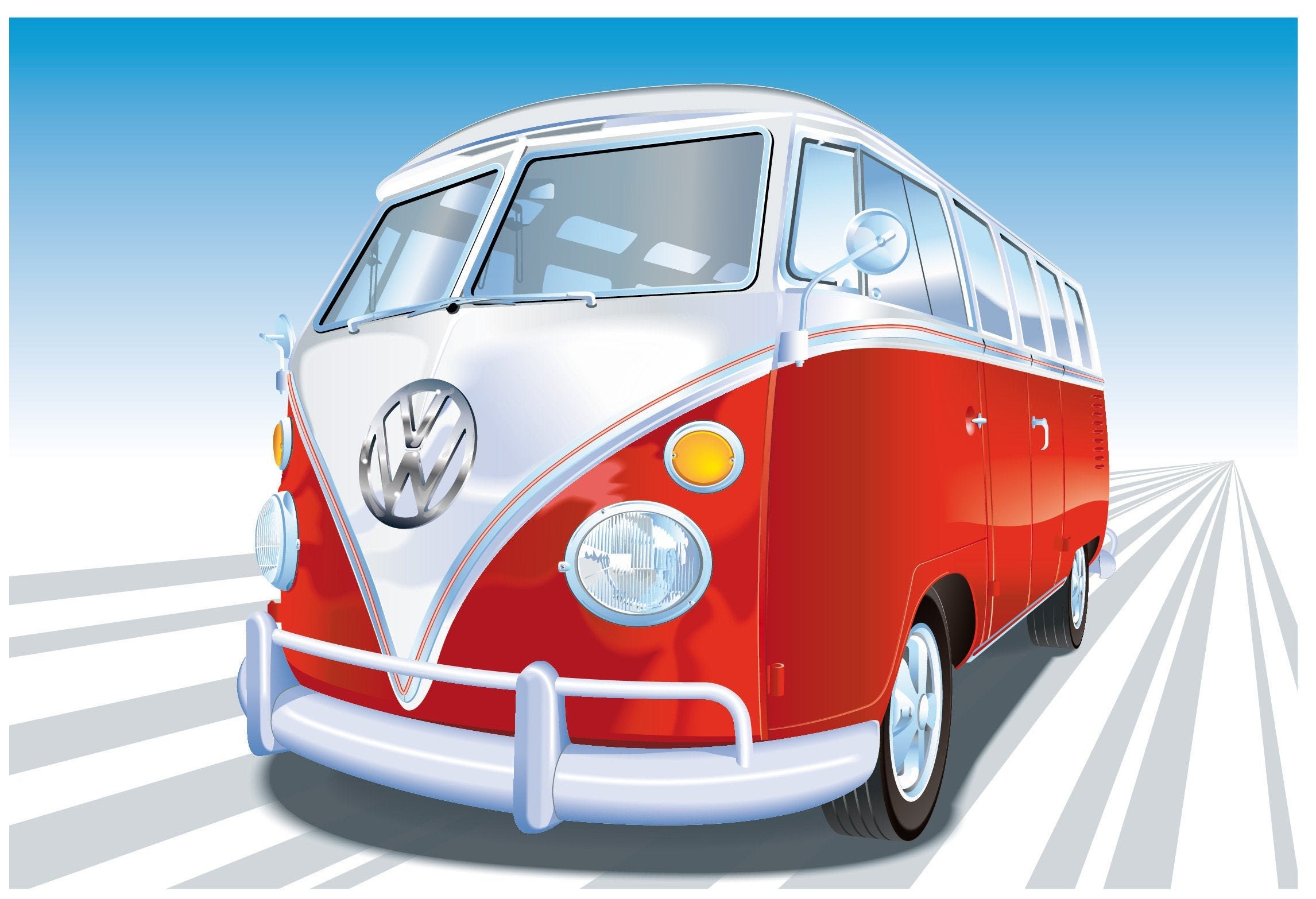 Volkswagen Kombi Microbus Transporter Vintage Classic Illustration Wall ...