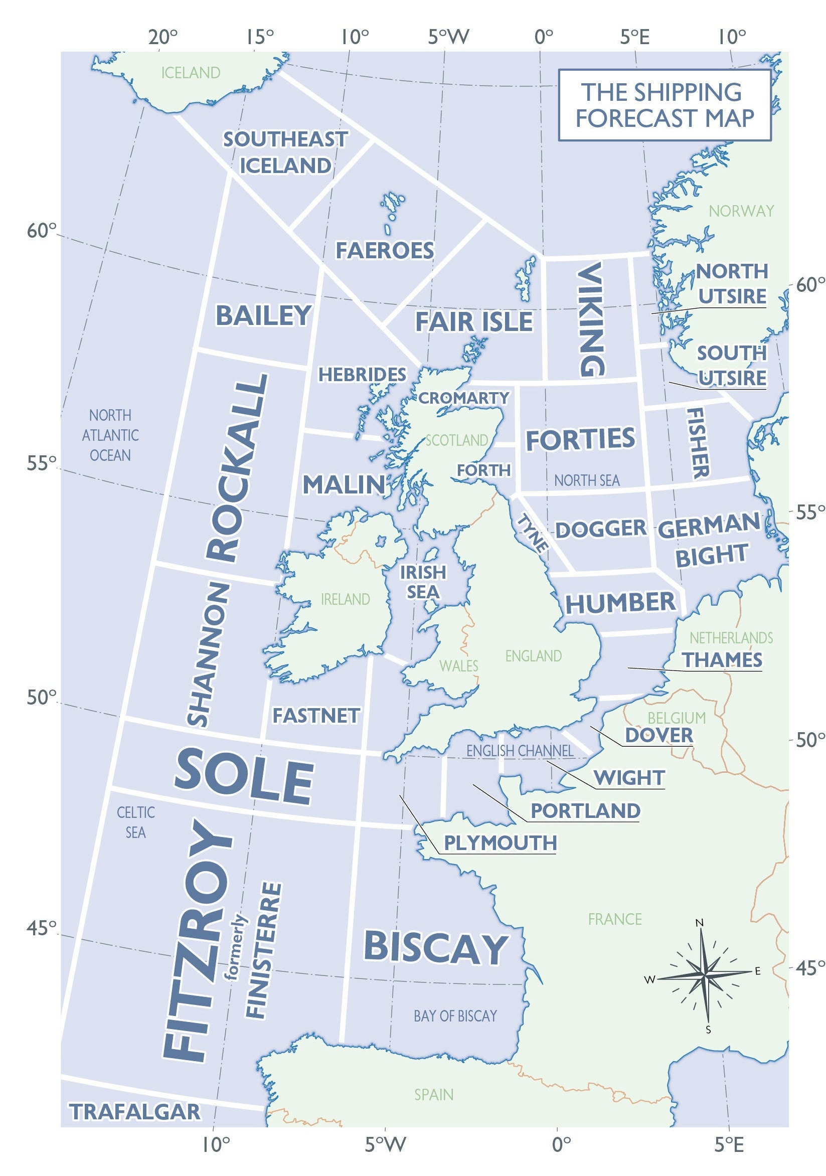Shipping Forecast Regions Map Print Souvenir Gift Poster | Etsy