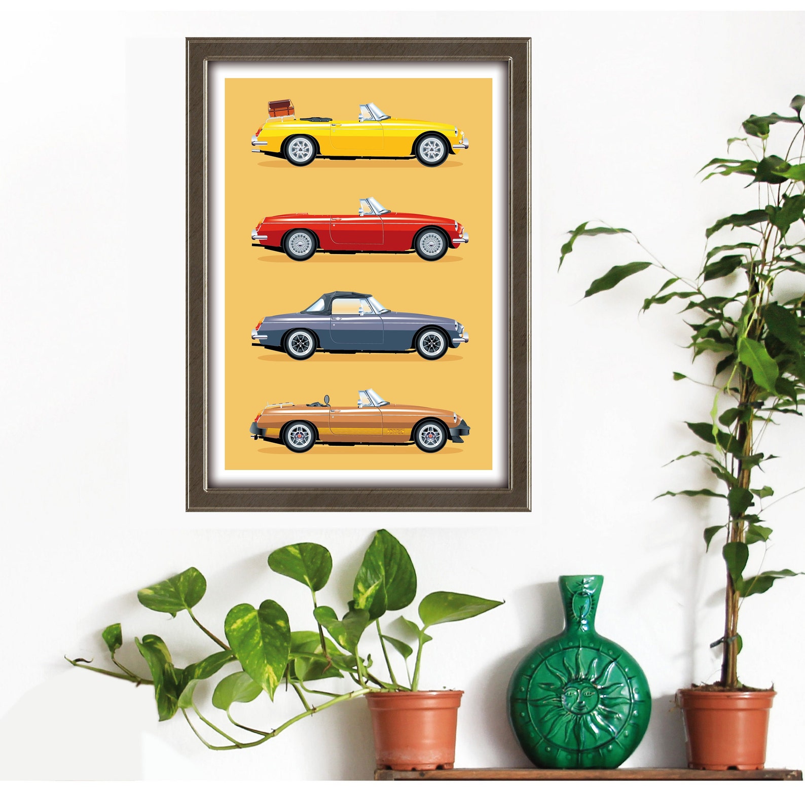 4 BMC MGB Roadster Sports Car (print 1) Classic Iconic Illustration Art ...